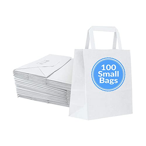 Reli. 100 Pack | 7"x3.15"x8" | Small White Paper Bags w/Handles | Kraft Paper Gift Bags/Shopping Bags | White Paper Bags for Retail, Merchandise, To Go, Parties, Small Items (White)