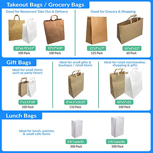 Reli. 100 Pack | 7"x3.15"x8" | Small White Paper Bags w/Handles | Kraft Paper Gift Bags/Shopping Bags | White Paper Bags for Retail, Merchandise, To Go, Parties, Small Items (White)