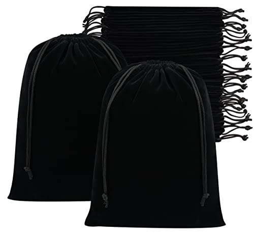 Velvet Drawstring Gift Bags - Bulk Wholesale (8 x 11 inch - 25 pack, Black)