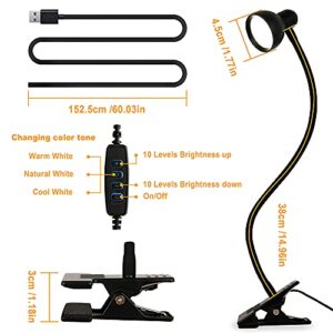 LiFMIRA Clip on Light Reading Light 3000-6500K Adjustable Colors 30 Lighting Modes Eye Caring LED Desk Lamp Clamp Flexible Gooseneck Clip Desk Lamp for Bed Headboard Computer Dorm Home Office (Black)