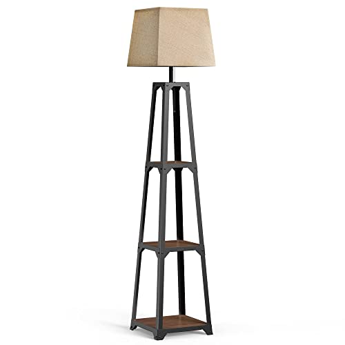 WAMPAT Shelf Floor Lamp Modern Standing Light for Living Rooms and Bedrooms Metal Frame with Open Box Display Shelves Black