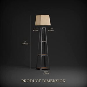 WAMPAT Shelf Floor Lamp Modern Standing Light for Living Rooms and Bedrooms Metal Frame with Open Box Display Shelves Black