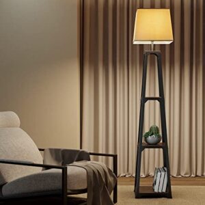 WAMPAT Shelf Floor Lamp Modern Standing Light for Living Rooms and Bedrooms Metal Frame with Open Box Display Shelves Black