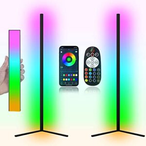 modern two pack led corner rgb floor lamp,updated bigger size , smart app control,40w led color changing floor lamp with remote, rgb floor lamp for bedroom,living room