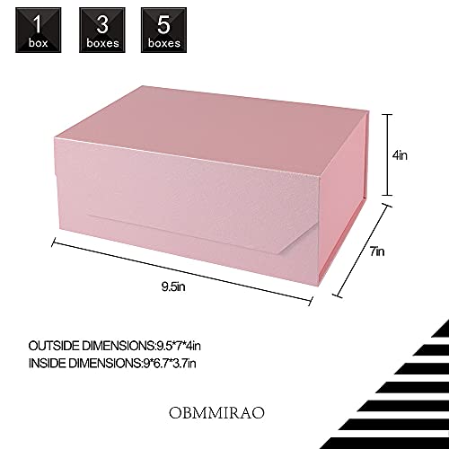 OBMMIRAO Upgrade 1PCS Pink Gift Box 9.5x7x4 Inches, Sturdy Gift Box with Lid for Gift Packaging, Foldable Magnetic Closure Storage Boxes, Bridesmaid proposal box, Rectangle Collapsible Box