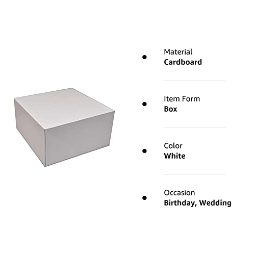 Deep Square Cardboard Box with Lid, 10x10 inch, White Deep Gift Box, 2 Packs of 4 (8 Total)