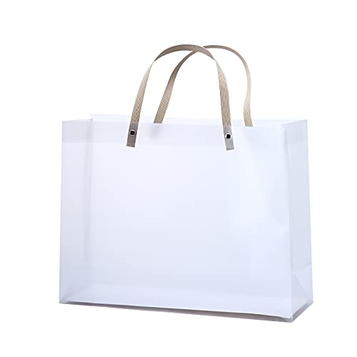 ywbag Clear Gift Bags With Handles, Reusable White Frosted Plastic Bags for Gifts Bags, Boutiques Bags, Parties Bags, Events Bags 10.2" x13" x4" 10 Pcs