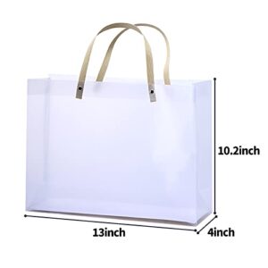 ywbag Clear Gift Bags With Handles, Reusable White Frosted Plastic Bags for Gifts Bags, Boutiques Bags, Parties Bags, Events Bags 10.2" x13" x4" 10 Pcs