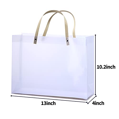 ywbag Clear Gift Bags With Handles, Reusable White Frosted Plastic Bags for Gifts Bags, Boutiques Bags, Parties Bags, Events Bags 10.2" x13" x4" 10 Pcs