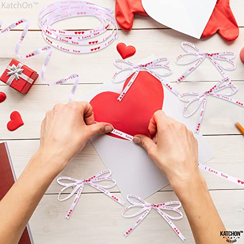 Valentine I Love You Ribbon Roll - 100 Yards, Red Heart Ribbon Wired | Red and White Valentine Ribbon for Gift Wrapping | Hearts Print Valentines Ribbon for Flower Crafts | Valentine Curling Ribbon