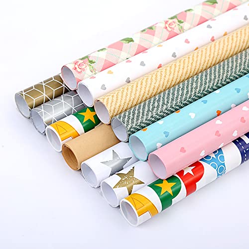 Bromwic Gift Wrapping Paper Roll, 4 Rolls 39 Inch X 18 Inch Per Roll Different Print Design Wrap Paper for Birthday, Christmas, Wedding (Five-pointed star)