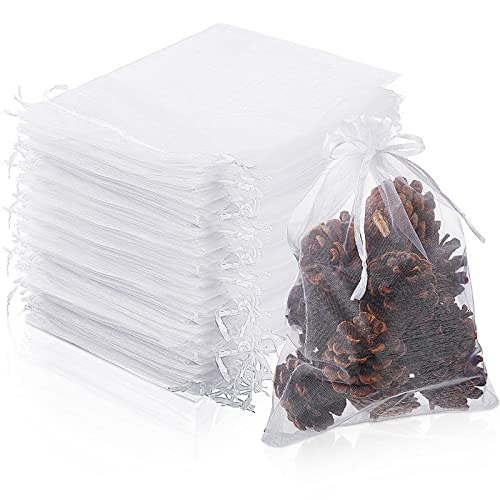 200 Pcs Large White Organza Bags 7 x 9 Inch Organza Gift Party Favor Bags Mesh Bags Drawstring Gift Bags Jewelry Pouch Gift Wrap Bags for Valentine Wedding Baby Shower Birthday Party Goodie Packaging