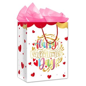 flyab happy valentines day gift bag with handle 11.5″x9″x5″ valentines gift bag with tissue paper romantic valentines anniversary wedding gift bags for her him girlfriend boyfriend wife husband women