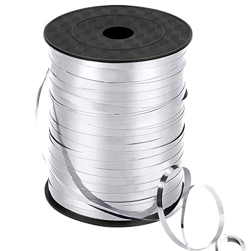 3/16 Inch Crimped Curling Ribbon Balloon Ribbon Spool 500 Yard for Christmas Balloons or Gift Wrapping(Metallic Silver)