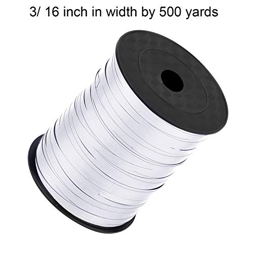 3/16 Inch Crimped Curling Ribbon Balloon Ribbon Spool 500 Yard for Christmas Balloons or Gift Wrapping(Metallic Silver)