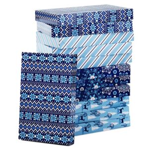 hallmark holiday designed shirt boxes, snowy blues (pack of 12) snowflakes, stripes, sweater pattern, reindeer