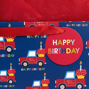 WRAPAHOLIC 13" Large Gift Bag with Card and Tissue Paper - Car Design Happy Birthday