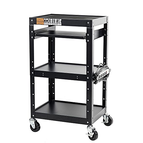 Pearington AV Presentation Cart Stand for Video Projector, TV, Laptop Computers, Printers, Metal Construction Rolling Storage Cart with Adjustable Shelves, 4 Wheels, 4 Outlets, 12ft Cord, Black