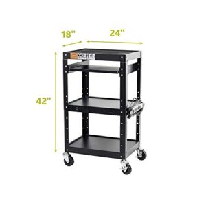 Pearington AV Presentation Cart Stand for Video Projector, TV, Laptop Computers, Printers, Metal Construction Rolling Storage Cart with Adjustable Shelves, 4 Wheels, 4 Outlets, 12ft Cord, Black