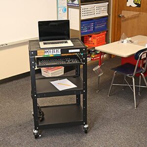 Pearington AV Presentation Cart Stand for Video Projector, TV, Laptop Computers, Printers, Metal Construction Rolling Storage Cart with Adjustable Shelves, 4 Wheels, 4 Outlets, 12ft Cord, Black