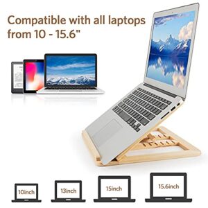 Skoioje Wooden Laptop Stand, Foldable Wood Laptop Riser Adjustable Computer Wooden MacBook Stand for Desk Portable Universal Notebook Laptop Holder with Multiple Angles for Laptops Up to 15.6 inches