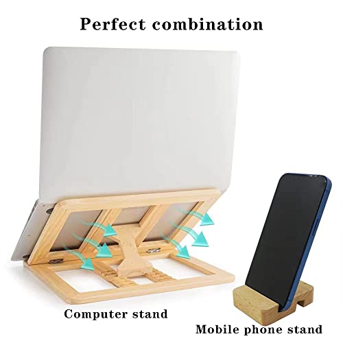 Skoioje Wooden Laptop Stand, Foldable Wood Laptop Riser Adjustable Computer Wooden MacBook Stand for Desk Portable Universal Notebook Laptop Holder with Multiple Angles for Laptops Up to 15.6 inches