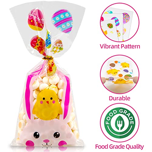 Labeol 150pcs Cellophane Bags 5X11 Easter Treat Bags with Ties Goodie Bags Clear Gift Bags for Candy Cookie Party Favor Birthday Baby Shower