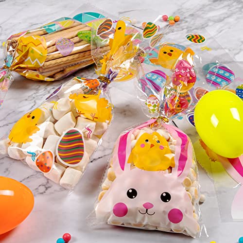 Labeol 150pcs Cellophane Bags 5X11 Easter Treat Bags with Ties Goodie Bags Clear Gift Bags for Candy Cookie Party Favor Birthday Baby Shower