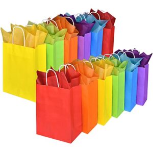 24 pieces gift bags with tisseu paper, party favor bags with handles, 6 colors gift bags for wedding, birthday