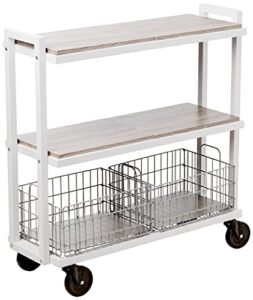 atlantic modular mobile storage cart system, with interchangeable shelves & baskets, powder-coated all-steel frame, 3-tier, caster wheels for mobility, pn 23350328, in white