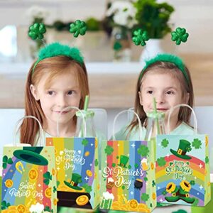 sorkwo 12 Pack St. Patrick's Day Gift Bags with Handle, Shamrock Theme Party Gift Bag Irish Clover Holiday Gift Bags for St. Patrick's Day Party Favors Supplies (St. Patrick's Day Gift Bags)