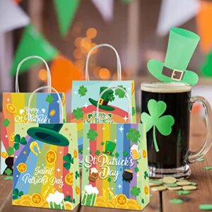 sorkwo 12 Pack St. Patrick's Day Gift Bags with Handle, Shamrock Theme Party Gift Bag Irish Clover Holiday Gift Bags for St. Patrick's Day Party Favors Supplies (St. Patrick's Day Gift Bags)