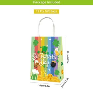 sorkwo 12 Pack St. Patrick's Day Gift Bags with Handle, Shamrock Theme Party Gift Bag Irish Clover Holiday Gift Bags for St. Patrick's Day Party Favors Supplies (St. Patrick's Day Gift Bags)