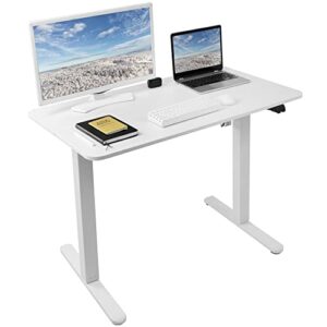 vivo electric height adjustable 40 x 24 inch stand up desk, complete standing workstation with 2 button controller, white 2 part top, white frame, desk-ep40tw