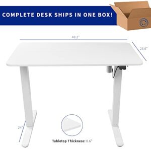 VIVO Electric Height Adjustable 40 x 24 inch Stand Up Desk, Complete Standing Workstation with 2 Button Controller, White 2 Part Top, White Frame, DESK-EP40TW