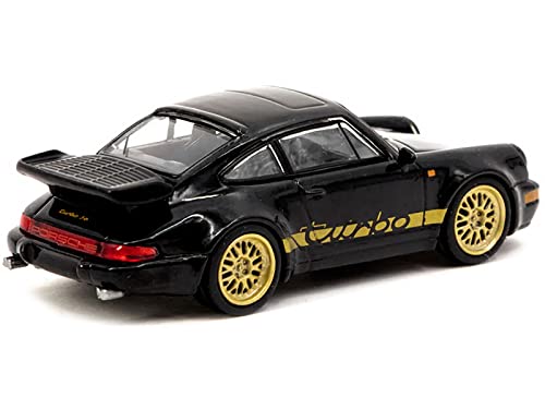 911 Turbo Black with Gold Stripes and Wheels Collab64 Series 1/64 Diecast Model Car by Schuco & Tarmac Works T64S-009-BLK