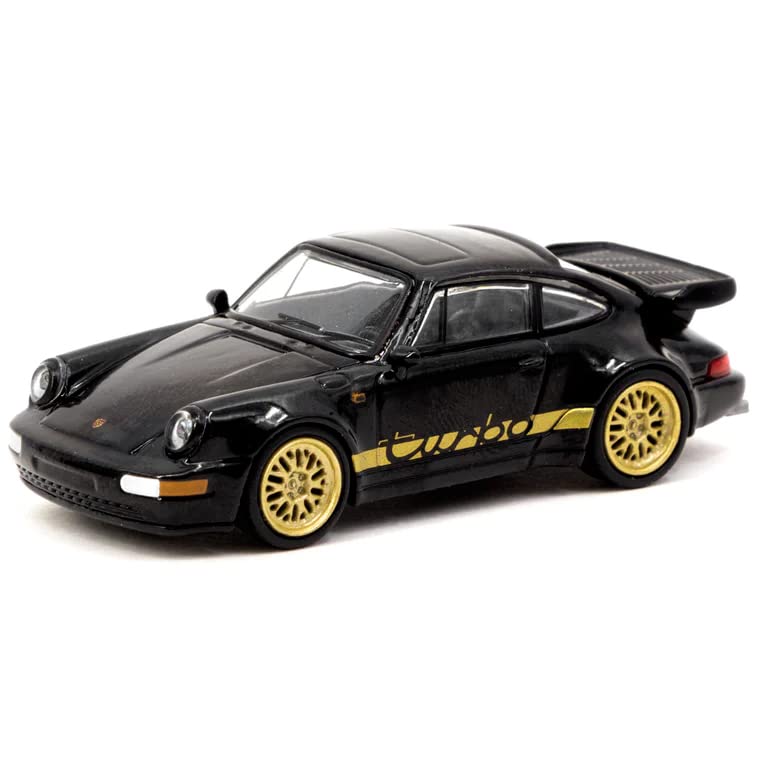 911 Turbo Black with Gold Stripes and Wheels Collab64 Series 1/64 Diecast Model Car by Schuco & Tarmac Works T64S-009-BLK