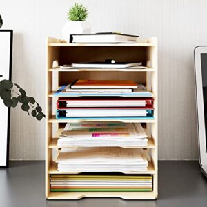 puncia 7tiers lengthways wood office paper organizer for desk desktop file holder stackable letter tray legal a4 paper sorter document book magazine mail storage shelf rack desk literature organizer