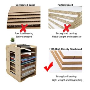 PUNCIA 7Tiers Lengthways Wood Office Paper Organizer for Desk Desktop File Holder Stackable Letter Tray Legal A4 Paper Sorter Document Book Magazine Mail Storage Shelf Rack Desk Literature Organizer