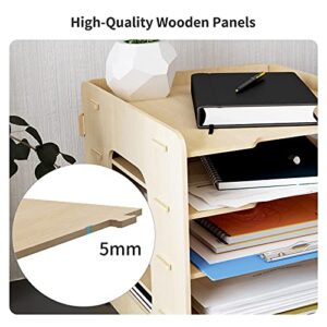 PUNCIA 7Tiers Lengthways Wood Office Paper Organizer for Desk Desktop File Holder Stackable Letter Tray Legal A4 Paper Sorter Document Book Magazine Mail Storage Shelf Rack Desk Literature Organizer