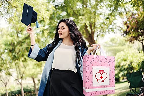 SICOHOME Nurse Gift Bag 13" Graduation Gift Bag with Tissue Paper and Greeting Card for Nurse Gifts for Women for Nurse Doctor Large Graduation Gift Bag with Nursing School Grads Medical School Graduate,Social Worker