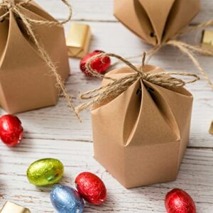 Samanter 50Pack Paper Gift Boxes Lantern Hexagon Kraft Paper Package Box with Twine Candy Chocolate Gift Packing Wrap for Wedding Party Christmas Brown