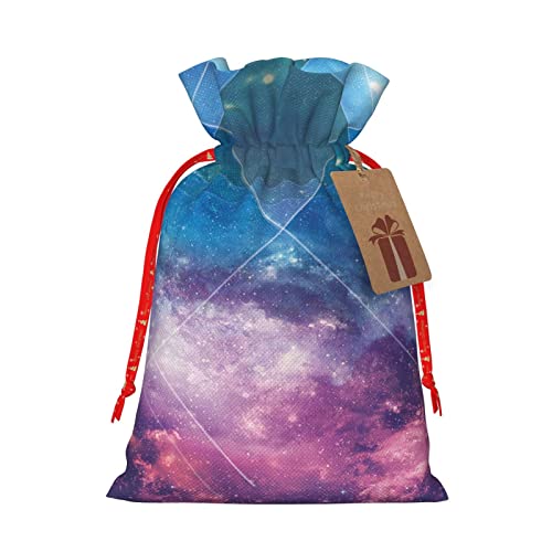 Drawstrings Christmas Gift Bags Galaxy-Sky-Green-Triangle Presents Wrapping Bags Xmas Gift Wrapping Sacks Pouches Medium