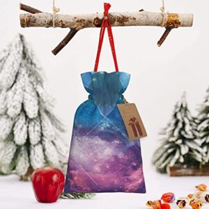 Drawstrings Christmas Gift Bags Galaxy-Sky-Green-Triangle Presents Wrapping Bags Xmas Gift Wrapping Sacks Pouches Medium