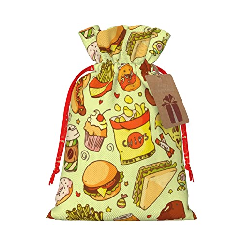 Drawstrings Christmas Gift Bags Funny-Fast-Food-Pizza Presents Wrapping Bags Xmas Gift Wrapping Sacks Pouches Medium