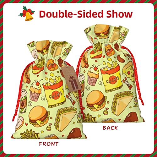 Drawstrings Christmas Gift Bags Funny-Fast-Food-Pizza Presents Wrapping Bags Xmas Gift Wrapping Sacks Pouches Medium