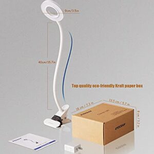 EYOCEAN LED Clip on Light Reading Light, USB Eye-Care Reading Light for Headboard, 3 Modes & 10 Dimming 7W Clamp Desk Lamp, 360°Flexible Gooseneck Night Light(Adapter Included), White