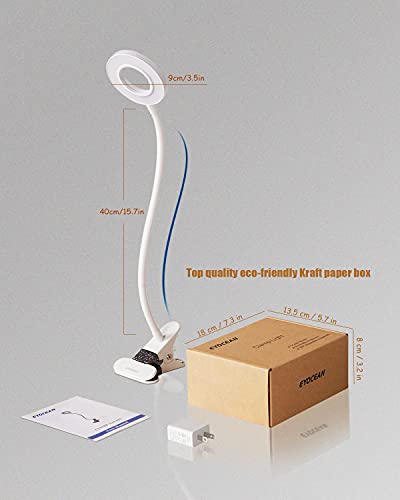 EYOCEAN LED Clip on Light Reading Light, USB Eye-Care Reading Light for Headboard, 3 Modes & 10 Dimming 7W Clamp Desk Lamp, 360°Flexible Gooseneck Night Light(Adapter Included), White