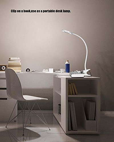 EYOCEAN LED Clip on Light Reading Light, USB Eye-Care Reading Light for Headboard, 3 Modes & 10 Dimming 7W Clamp Desk Lamp, 360°Flexible Gooseneck Night Light(Adapter Included), White