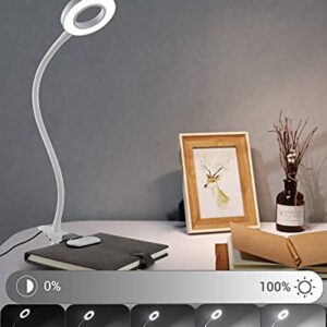 EYOCEAN LED Clip on Light Reading Light, USB Eye-Care Reading Light for Headboard, 3 Modes & 10 Dimming 7W Clamp Desk Lamp, 360°Flexible Gooseneck Night Light(Adapter Included), White